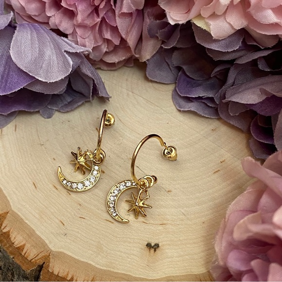 Jewelry | Elegant Gold Crystal Moon And Star Dangle Earrings | Poshmark